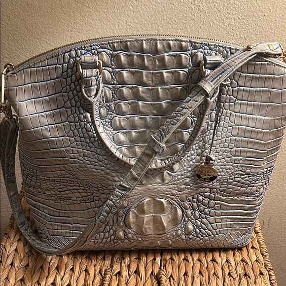 Brahmin | Bags | Brahmin Gray Crocodileembossed Shoulder Bag | Poshmark